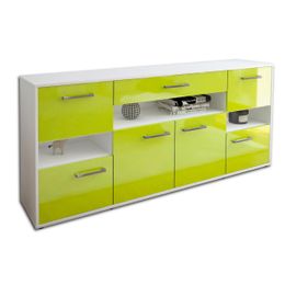 Stil.Zeit Sideboard Ginevra | Korpus Weiß | Gruen mit Griffen (180x79x35cm)