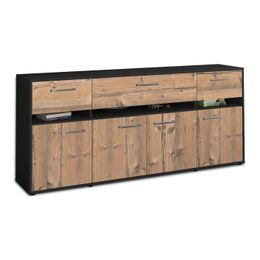 Stil.Zeit Sideboard Flora | Korpus Anthrazit | Pinie mit Griffen (180x79x35cm)