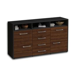 Stil.Zeit Sideboard Donabella | Korpus Anthrazit | Walnuss mit Griffen (136x79x35cm)