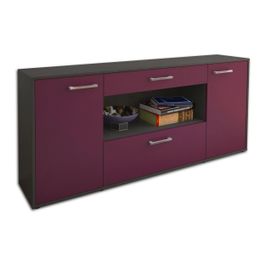 Stil.Zeit Sideboard Fiora | Korpus Anthrazit | Lila mit Griffen (180x79x35cm)