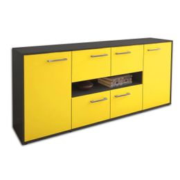 Stil.Zeit Sideboard Farina | Korpus Anthrazit | Gelb mit Griffen (180x79x35cm)