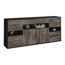 Stil.Zeit Sideboard Ginevra | Korpus Anthrazit | Treibholz mit Griffen (180x79x35cm)