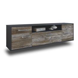 Stil.Zeit Lowboard Chesapeake | Korpus Anthrazit | Treibholz mit Griffen (180x49x35cm)