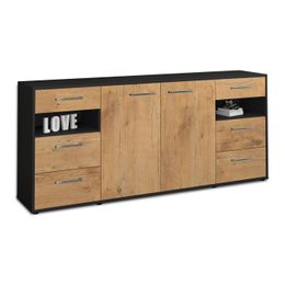 Stil.Zeit Sideboard Francesca | Korpus Anthrazit | Eiche mit Griffen (180x79x35cm)