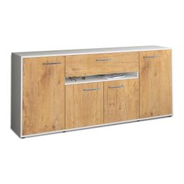 Stil.Zeit Sideboard Flavia | Korpus Weiß | Eiche mit Griffen (180x79x35cm)