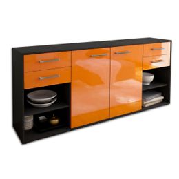 Stil.Zeit Sideboard Franka | Korpus Anthrazit | Orange mit Griffen (180x79x35cm)