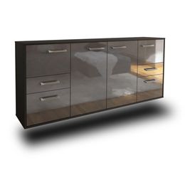 Stil.Zeit Sideboard Beaumont | Korpus Anthrazit | Grau hängend mit Griffen (180x79x35cm)