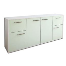 Stil.Zeit Sideboard Georgina | Korpus Weiß | Mint mit Griffen (180x79x35cm)