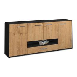 Stil.Zeit Sideboard Felicitas | Korpus Anthrazit | Eiche mit Griffen (180x79x35cm)