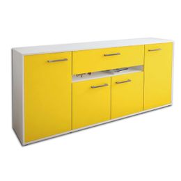 Stil.Zeit Sideboard Flavia | Korpus Weiß | Gelb mit Griffen (180x79x35cm)