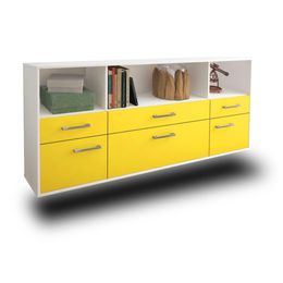 Stil.Zeit Sideboard Cary | Korpus Weiß | Gelb hängend mit Griffen (180x79x35cm)