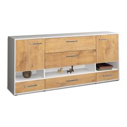 Stil.Zeit Sideboard Florentina | Korpus Weiß | Eiche mit Griffen (180x79x35cm)