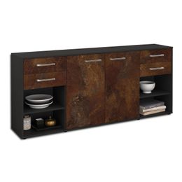 Stil.Zeit Sideboard Franka | Korpus Anthrazit | Rost mit Griffen (180x79x35cm)