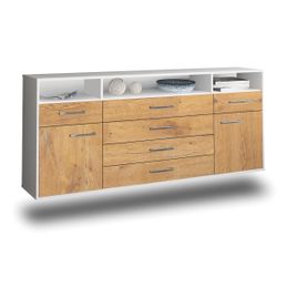 Stil.Zeit Sideboard Bellevue | Korpus Weiß | Eiche hängend mit Griffen (180x79x35cm)