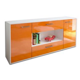 Stil.Zeit Sideboard Filomena | Korpus Weiß | Orange mit Griffen (180x79x35cm)