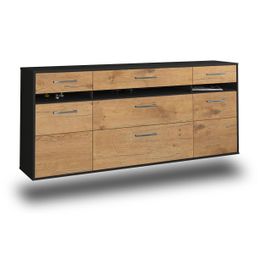 Stil.Zeit Sideboard Manchester | Korpus Anthrazit | Eiche hängend mit Griffen (180x79x35cm)