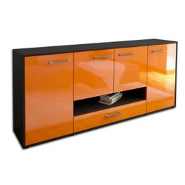 Stil.Zeit Sideboard Felicitas | Korpus Anthrazit | Orange mit Griffen (180x79x35cm)