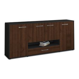 Stil.Zeit Sideboard Felicitas | Korpus Anthrazit | Walnuss mit Griffen (180x79x35cm)