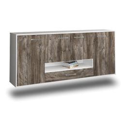 Stil.Zeit Sideboard Abilene | Korpus Weiß | Treibholz hängend mit Griffen (180x79x35cm)