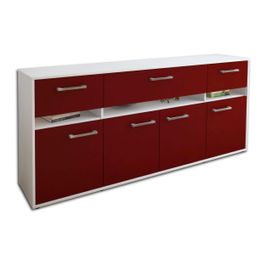 Stil.Zeit Sideboard Flora | Korpus Weiß | Bordeaux mit Griffen (180x79x35cm)