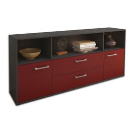 Stil.Zeit Sideboard Enza | Korpus Anthrazit | Bordeaux mit Griffen (180x79x35cm)