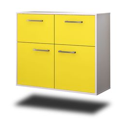 Stil.Zeit Sideboard Gilbert | Korpus Weiß | Gelb hängend mit Griffen (92x79x35cm)