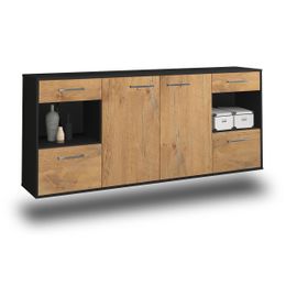 Stil.Zeit Sideboard Charleston | Korpus Anthrazit | Eiche hängend mit Griffen (180x79x35cm)