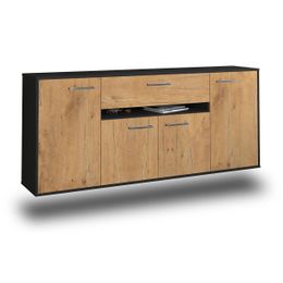 Stil.Zeit Sideboard Flint | Korpus Anthrazit | Eiche hängend mit Griffen (180x79x35cm)