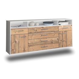 Stil.Zeit Sideboard Bellevue | Korpus Weiß | Pinie hängend mit Griffen (180x79x35cm)