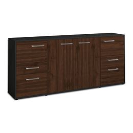 Stil.Zeit Sideboard Gemma | Korpus Anthrazit | Walnuss mit Griffen (180x79x35cm)