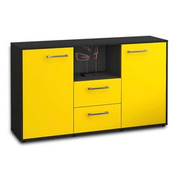 Stil.Zeit Sideboard Donika | Korpus Anthrazit | Gelb mit Griffen (136x79x35cm)