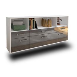 Stil.Zeit Sideboard Bellevue | Korpus Weiß | Grau hängend mit Griffen (180x79x35cm)