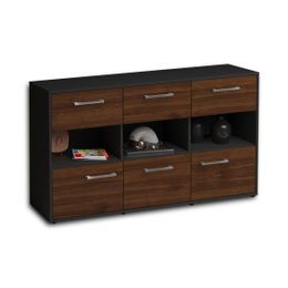 Stil.Zeit Sideboard Dorett | Korpus Anthrazit | Walnuss mit Griffen (136x79x35cm)