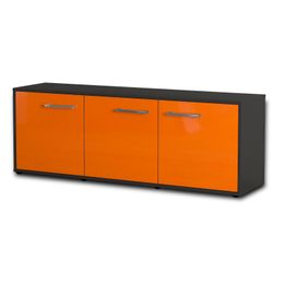 Stil.Zeit Lowboard Allegra | Korpus Anthrazit | Orange mit Griffen (136x49x35cm)