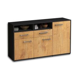 Stil.Zeit Sideboard Editta | Korpus Anthrazit | Eiche mit Griffen (136x79x35cm)