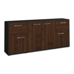 Stil.Zeit Sideboard Georgina | Korpus Anthrazit | Walnuss mit Griffen (180x79x35cm)