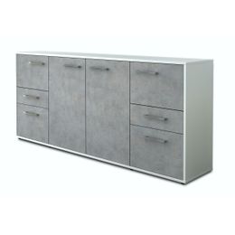 Stil.Zeit Sideboard Gemma | Korpus Weiß | Beton mit Griffen (180x79x35cm)