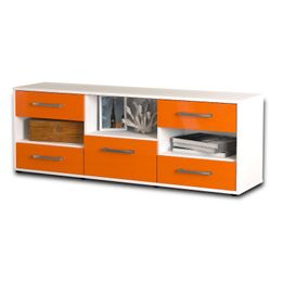 Stil.Zeit Lowboard Annunziata | Korpus Weiß | Orange mit Griffen (136x49x35cm)