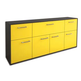 Stil.Zeit Sideboard Gianna | Korpus Anthrazit | Gelb mit Griffen (180x79x35cm)