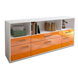 Stil.Zeit Sideboard Evelina | Korpus Weiß | Orange mit Griffen (180x79x35cm)