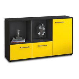 Stil.Zeit Sideboard Dolcia | Korpus Anthrazit | Gelb mit Griffen (136x79x35cm)