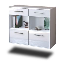 Stil.Zeit Sideboard Mobile | Korpus Weiß | Weiß hängend mit Griffen (92x79x35cm)