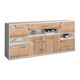 Stil.Zeit Sideboard Ginevra | Korpus Weiß | Pinie mit Griffen (180x79x35cm)