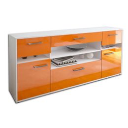 Stil.Zeit Sideboard Gina | Korpus Weiß | Orange mit Griffen (180x79x35cm)