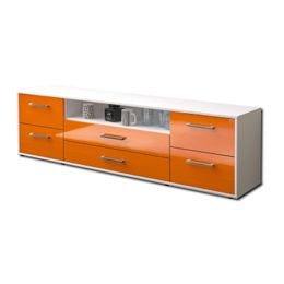Stil.Zeit Lowboard Aurora | Korpus Weiß | Orange mit Griffen (180x49x35cm)