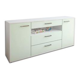 Stil.Zeit Sideboard Filippa | Korpus Weiß | Mint mit Griffen (180x79x35cm)