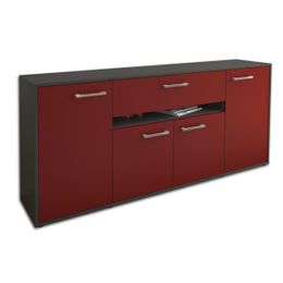 Stil.Zeit Sideboard Flavia | Korpus Anthrazit | Bordeaux mit Griffen (180x79x35cm)