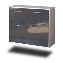 Stil.Zeit Sideboard Gilbert | Korpus Weiß | Grau hängend mit Griffen (92x79x35cm)