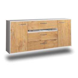 Stil.Zeit Sideboard McKinney | Korpus Weiß | Eiche hängend mit Griffen (180x79x35cm)