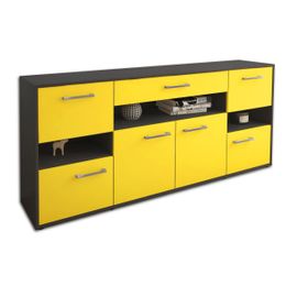 Stil.Zeit Sideboard Ginevra | Korpus Anthrazit | Gelb mit Griffen (180x79x35cm)